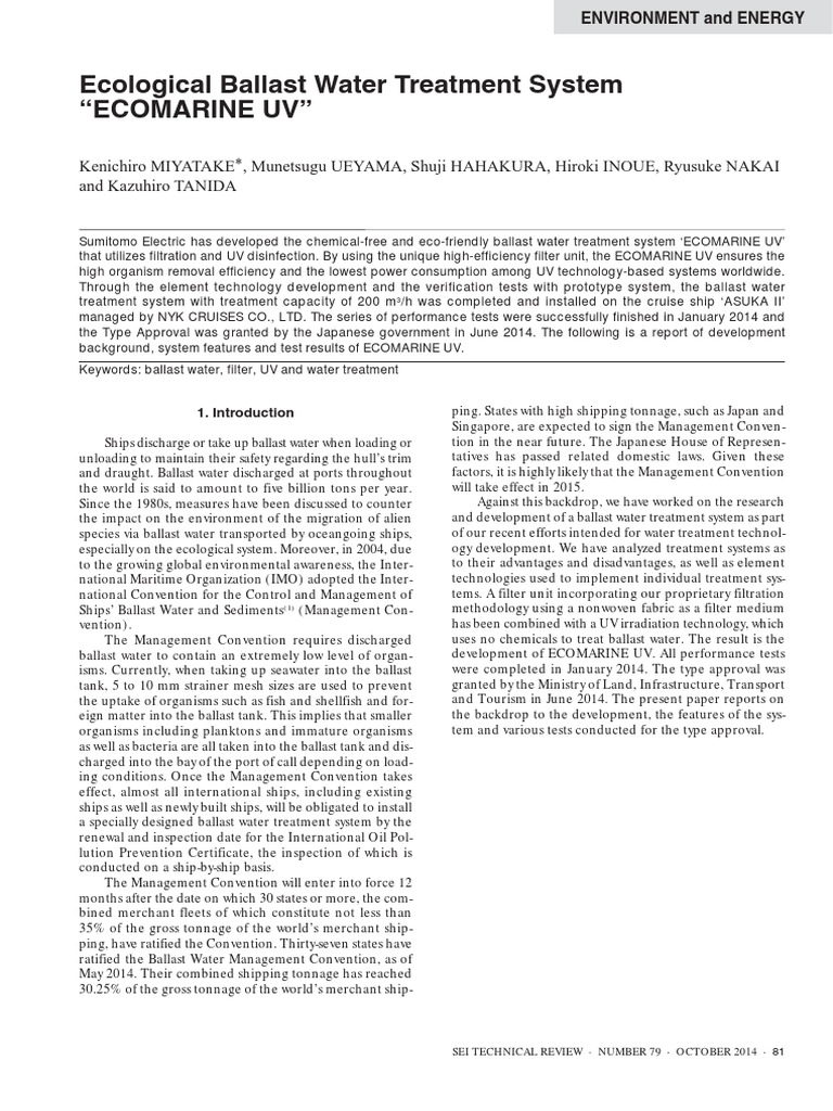 Eco-Friendly Ballast Water Treatment System | PDF | Filtration | Water ...