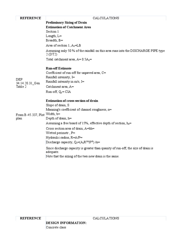 Drain Design Calculations | PDF