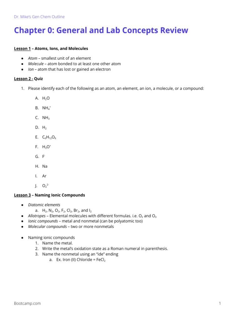 Dr. Mike's General Chemistry Outline | PDF | Gases | Chemical Bond