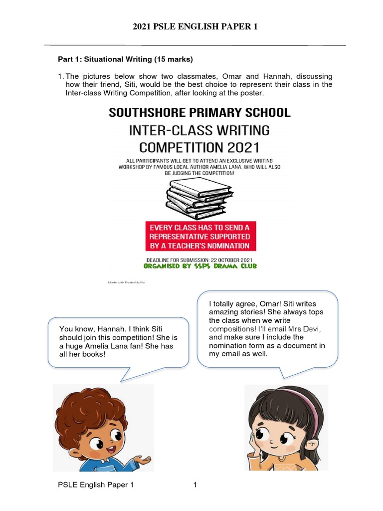 ERC 2021 PSLE Standard English Paper 1 | PDF