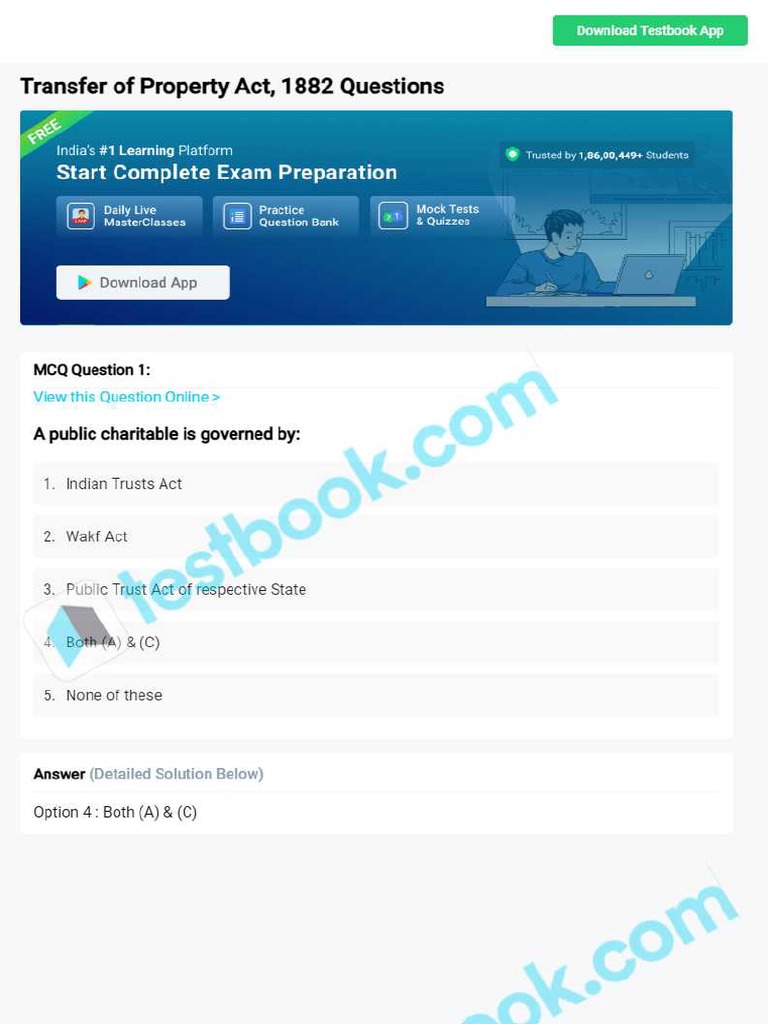 MCQ On Transfer of Property Act 1882 5eea6a0839140f30f369d89a | PDF