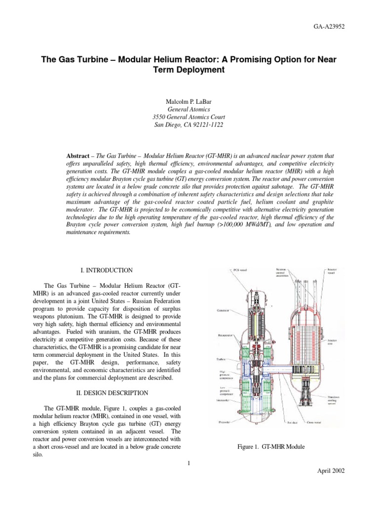 Gas Turbine Modular Helium Reactor Overview | PDF | Nuclear Fuel ...