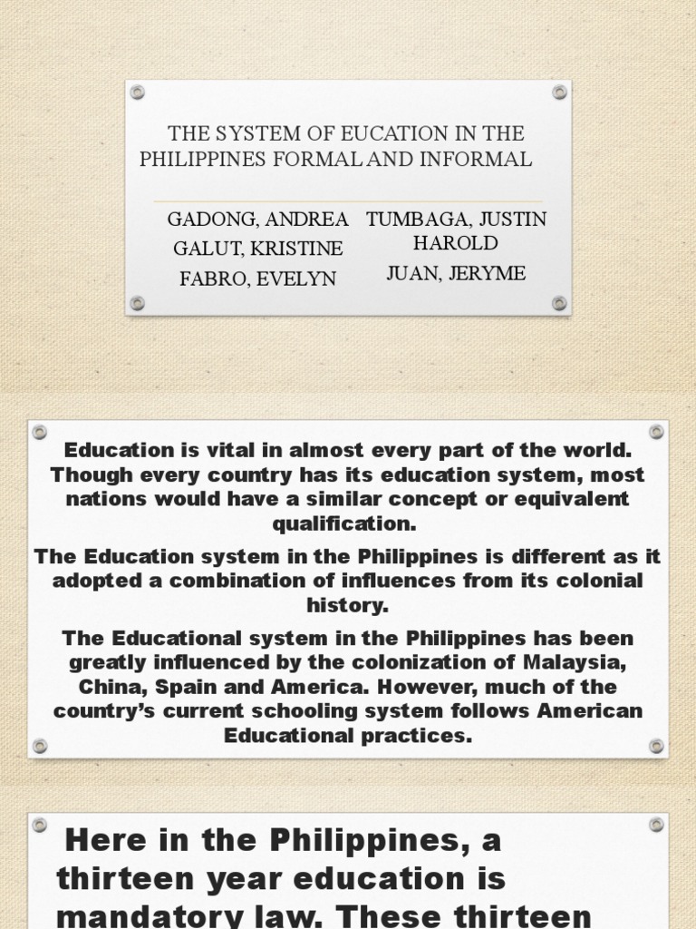 The System of Eucation in The Philippines Formal | PDF | Middle Schools ...