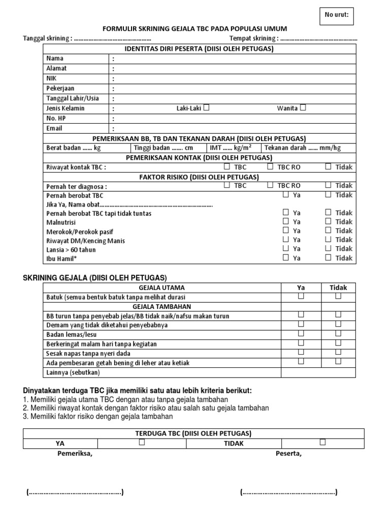 Formulir Skrining Gejala TBC Pada Populasi Umum | PDF