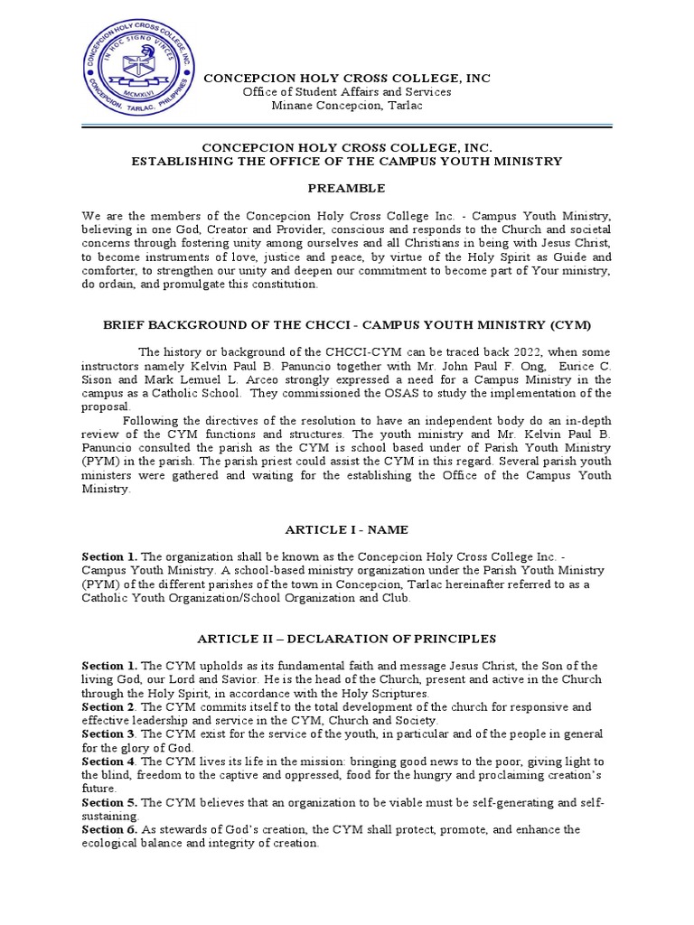 CHCCI-CYM ByLaws&Constitution | PDF | Jesus | Catholic Church