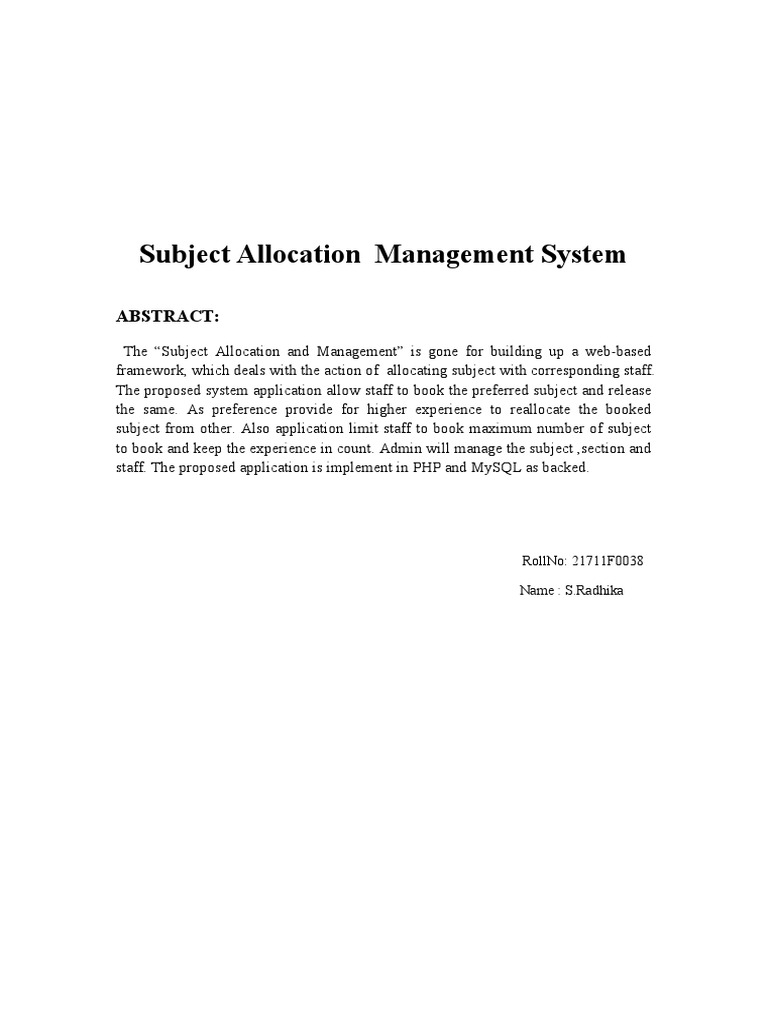 Subject Allocation Management System PDF | PDF