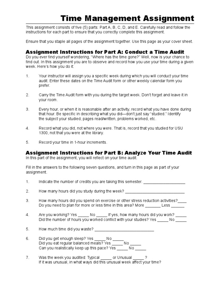 Time Management Assignment: Assignment Instructions For Part A: Conduct ...