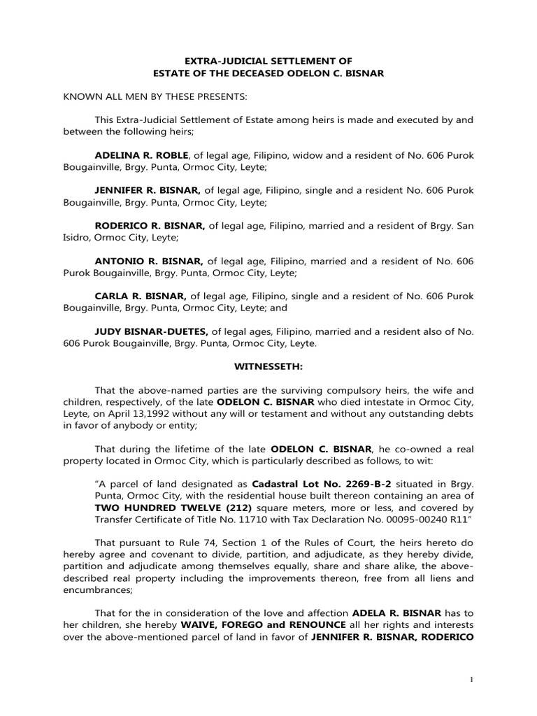 Extrajudicial Settlement of Estate | PDF | Private Law | Property Law