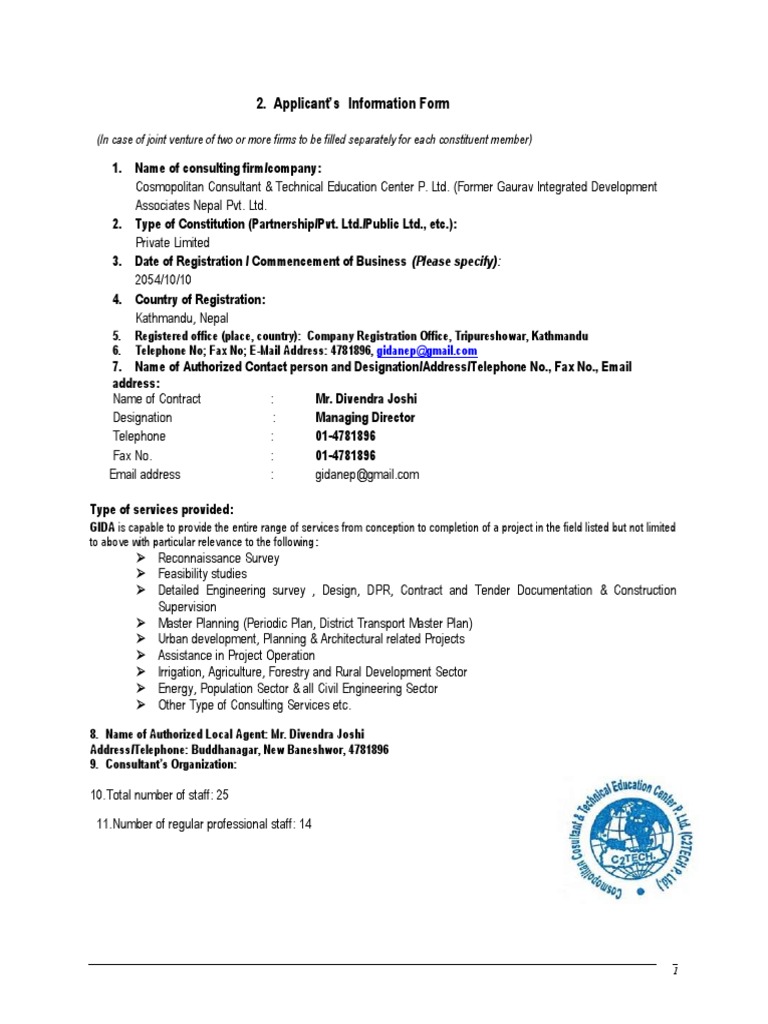 2A. Applicant. | PDF | Consultant | Civil Engineering