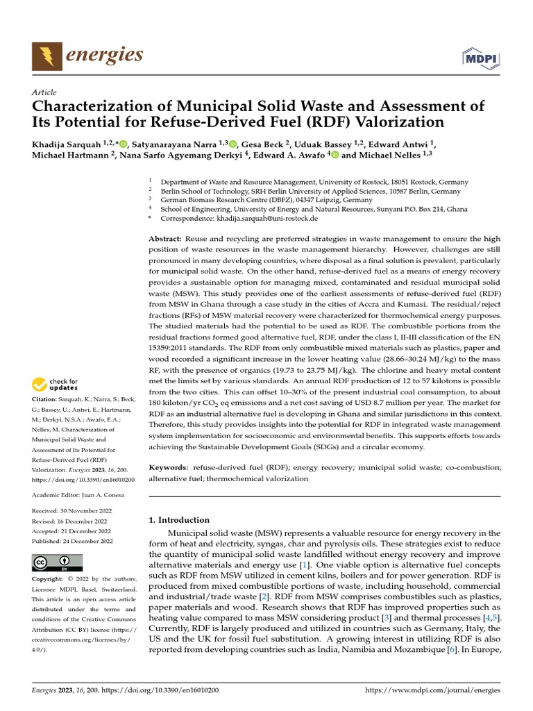 Characterization of Municipal Solid Waste and Assessment | PDF ...