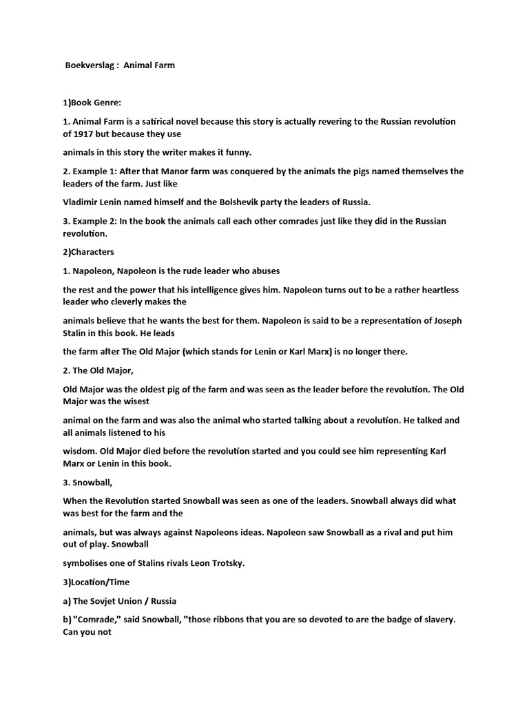 Boekverslag Animal Farm Engels | PDF | Vladimir Lenin | Joseph Stalin