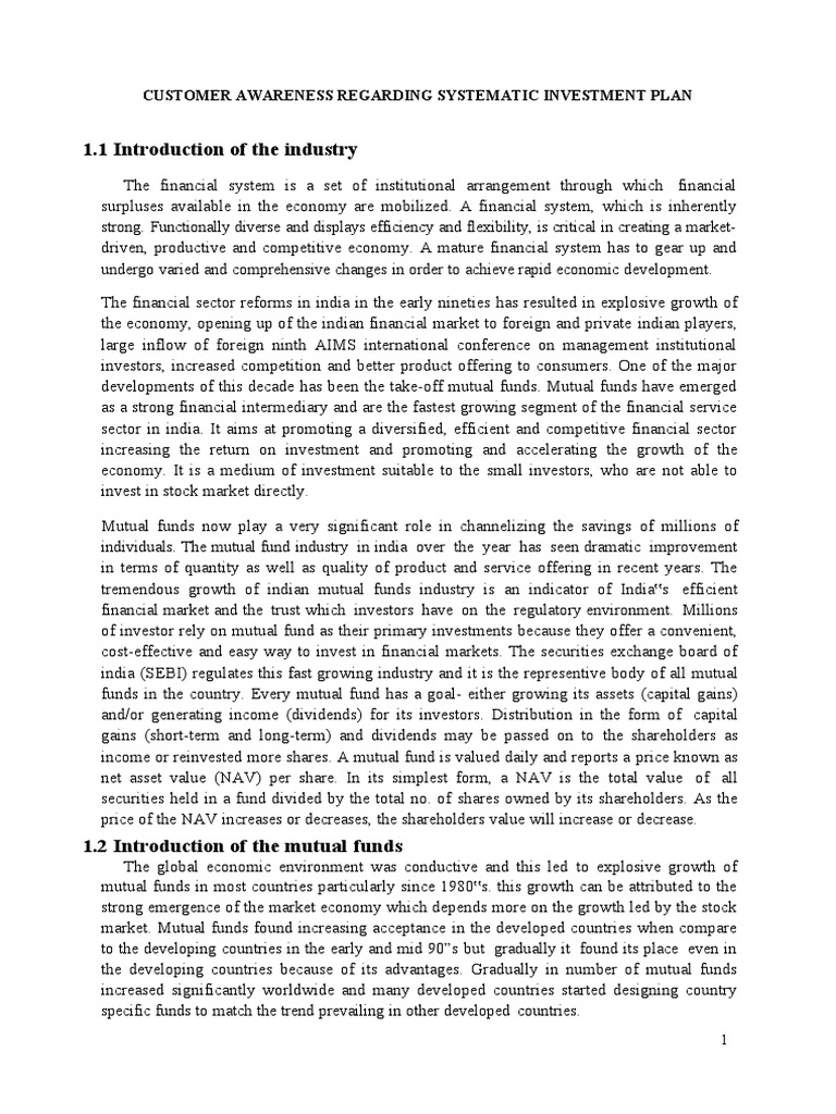 Customer Awareness Regarding Systematic Investment Plan | PDF ...