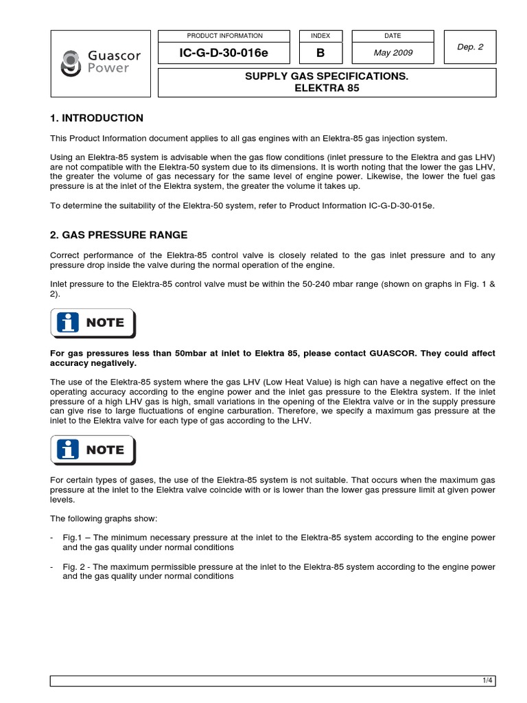 Supply Gas Specifications. Elektra 85 | PDF | Gases | Pressure
