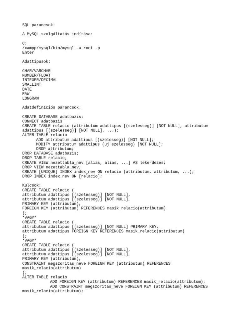 SQL Parancsok | PDF