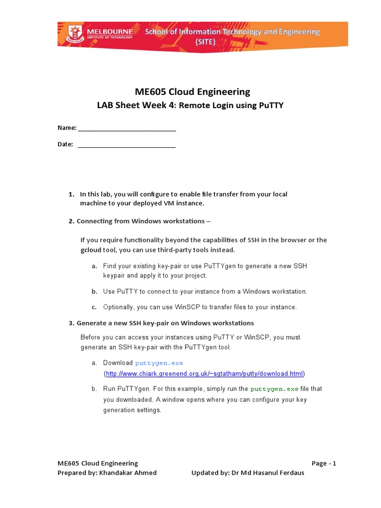 Lab 4-Google Compute Engine-Remote Login Using PuTTY | PDF | Secure Shell | Computer File