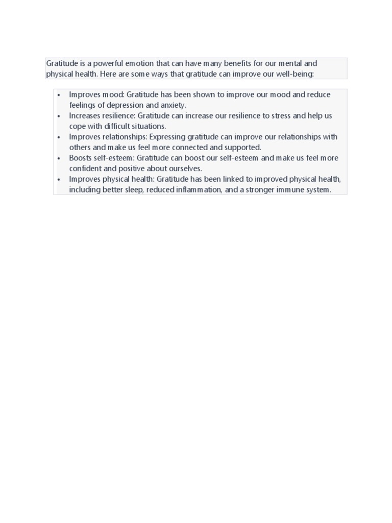 The Benefits of Gratitude For Mental Health and Well-Being PDF | PDF