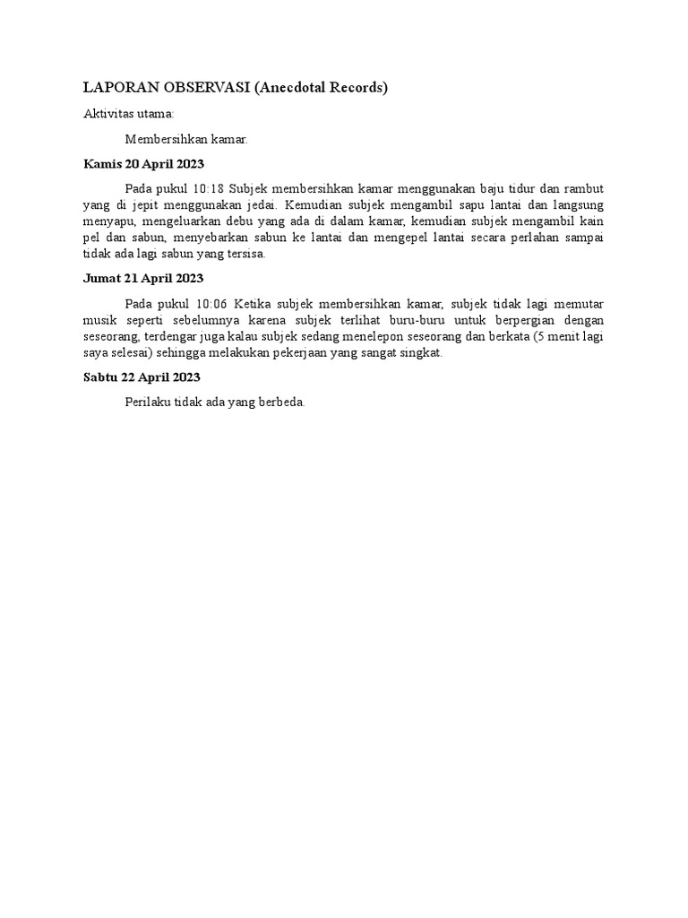 Laporan Observasi Anecdotal | PDF