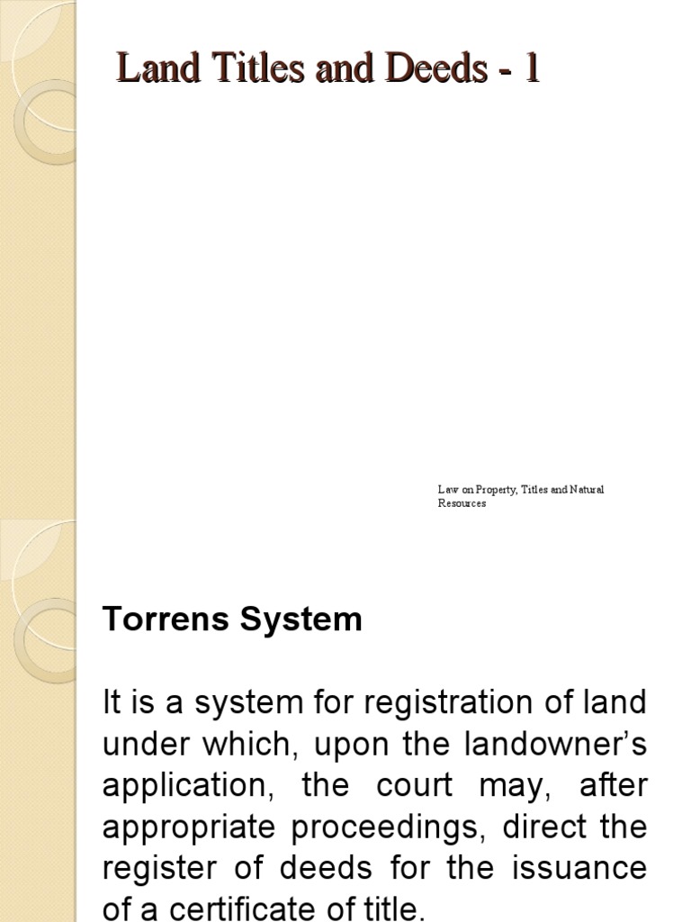 Overview of Land Titles and Deeds | PDF | Judgment (Law) | Title (Property)