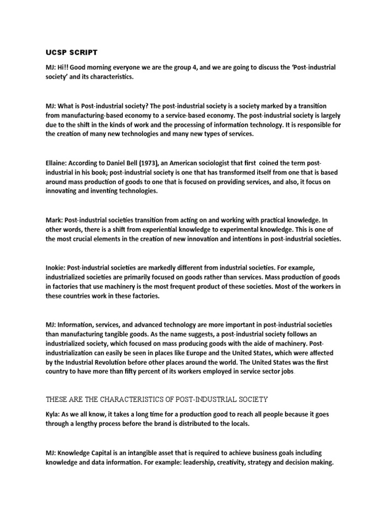 Ucsp Script | PDF | Society | Tertiary Sector Of The Economy