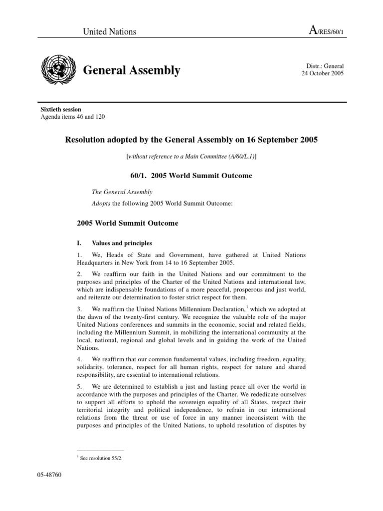 UN World Summit Outcome 2005 | PDF | Politics | Law