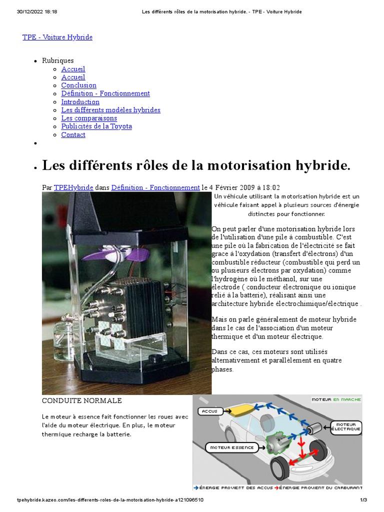 Les différents rôles de la motorisation hybride. - TPE - Voiture ...