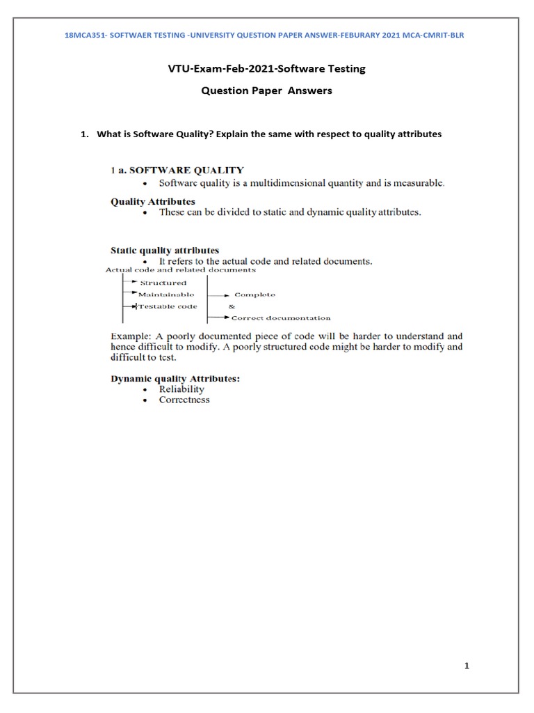 VTU Exam Question Paper With Solution of 18MCA351 Software Testing Feb ...