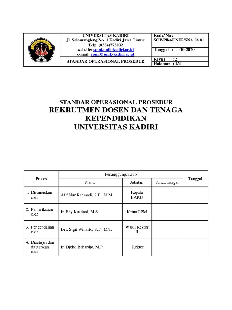 SOP Rekrutmen Dosen dan Tendik | PDF