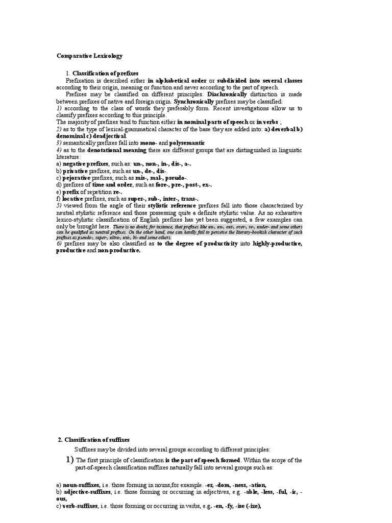 Comparative Lexicology of Affixes | PDF | Adjective | Word