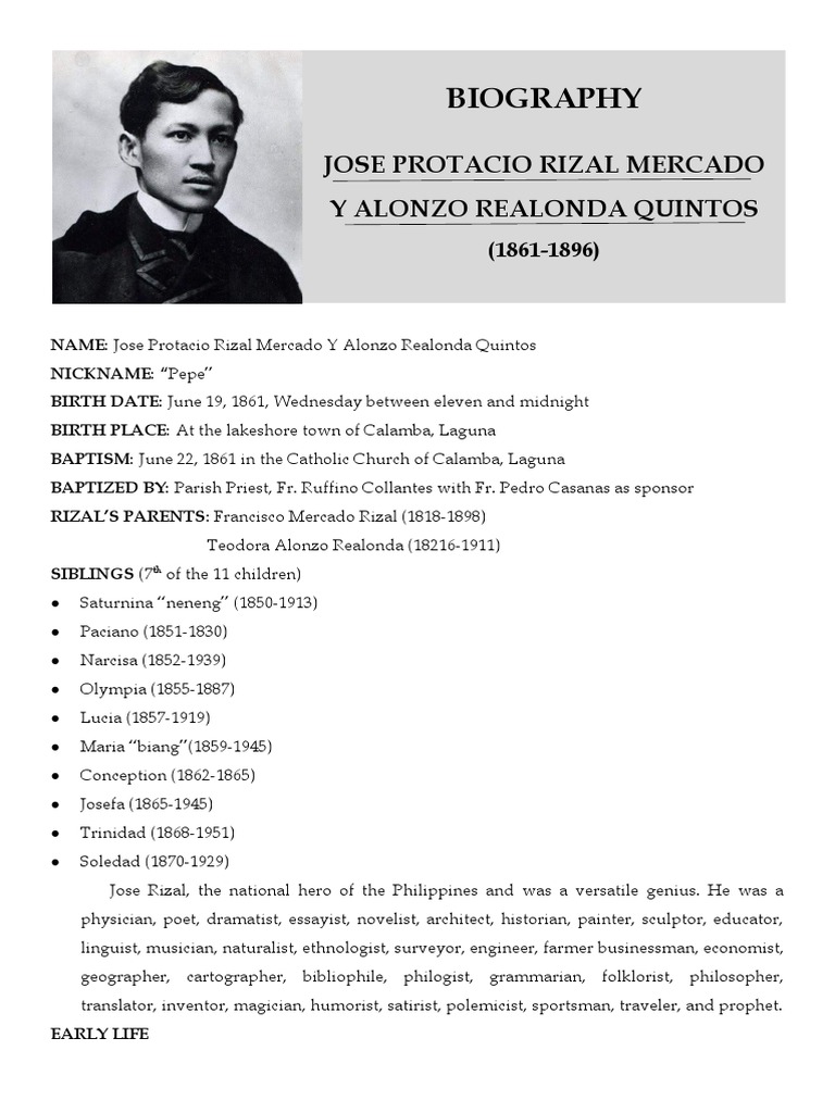 Rizal's Biography | PDF | Philippines