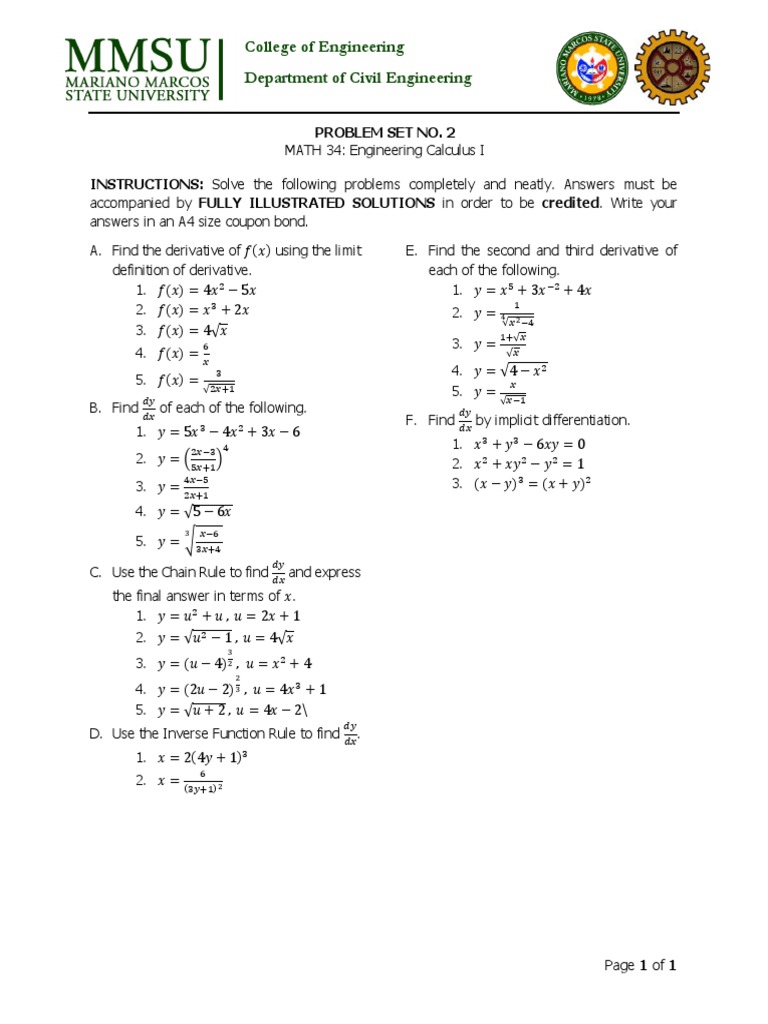 Problem Set No. 2 PDF | PDF | Derivative | Calculus