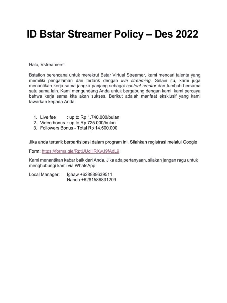 ID Bstar Streamer Policy - December v2 | PDF