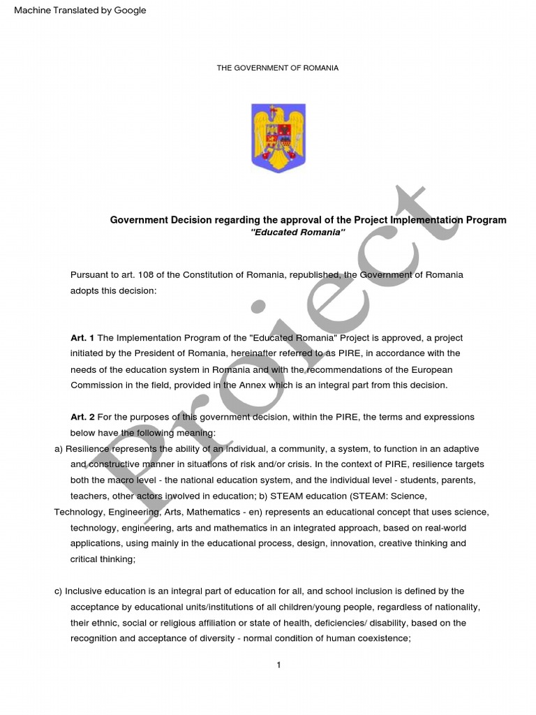 ENG Proiect HG Program Romania Educata PDF | PDF | Educational Assessment | Governance