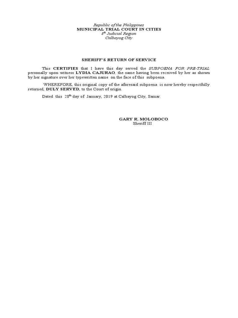 Return of Subpoena - People VS, Kevin Cajurao y Cabundoc | PDF