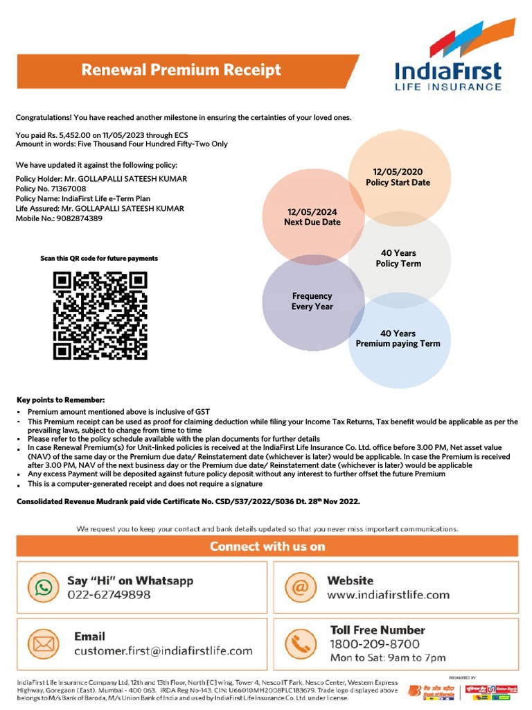 20230513121459premium Receipt 71367008 PDF | PDF | Insurance | Life ...