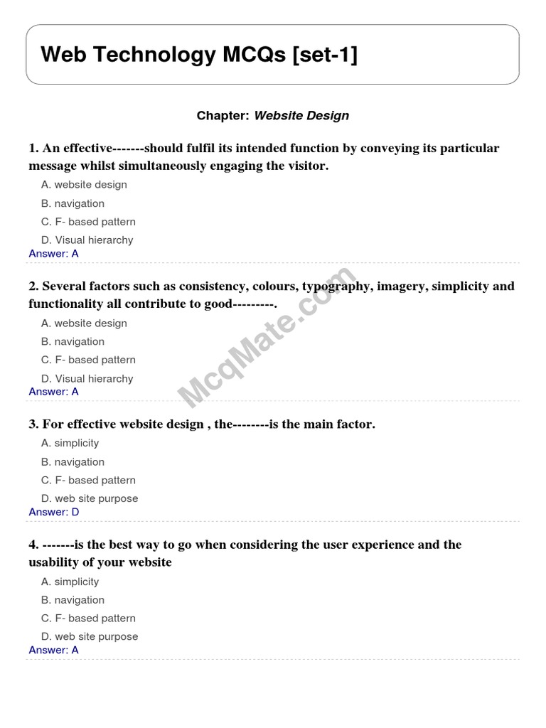Web Technology (Chapter - Website Design) Solved MCQs (Set-1) PDF ... Web Technology (Chapter - Website Design) Solved MCQs (Set-1) PDF ...