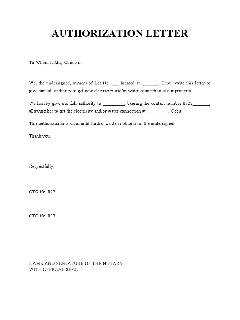 Authorization Letter - ELECTRICITY | PDF | Law | Home & Garden