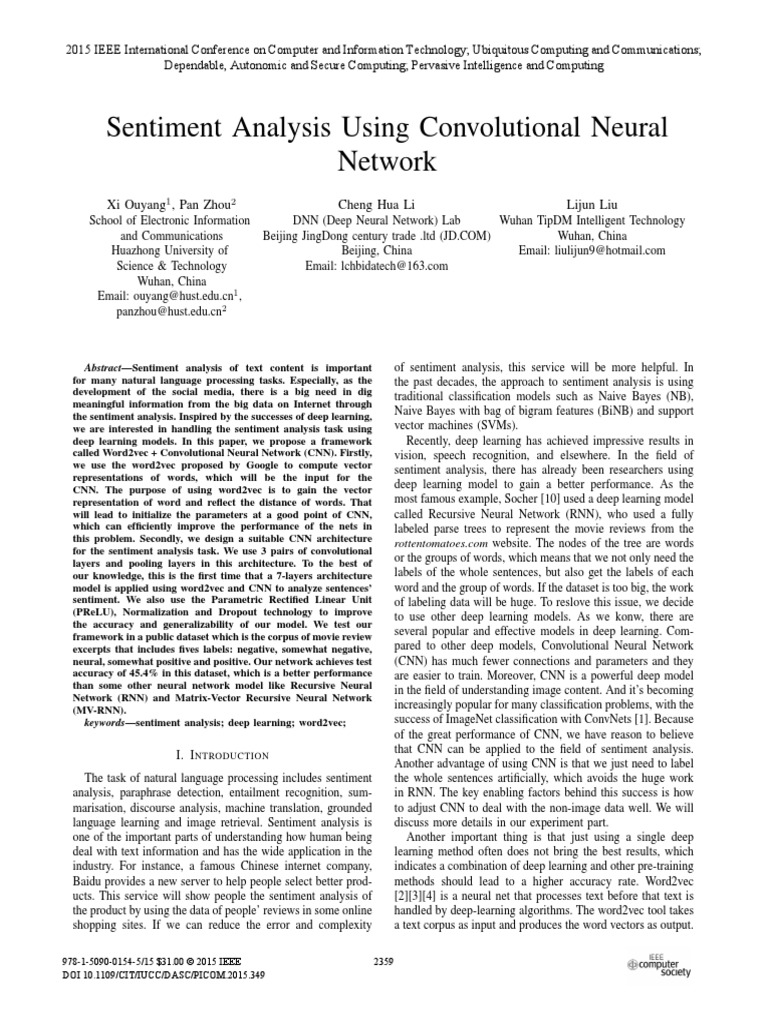 Sentiment Analysis Using Convolutional Neural Network | Download Free PDF | Deep Learning ...