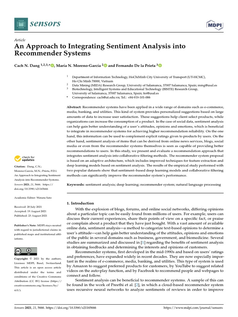14 An Approach To Integrating Sentiment Analysis Into Recommender Systems Pdf Deep