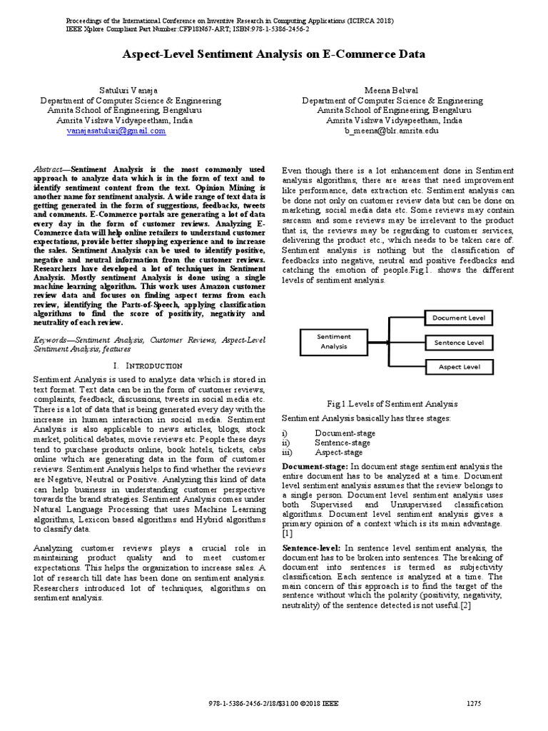 44 Aspect Level Sentiment Analysis On E Commerce Data Pdf