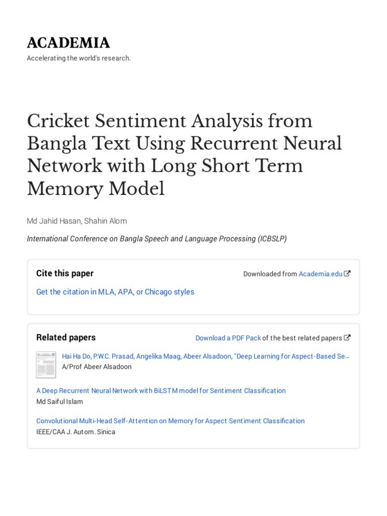 35 - Cricket Sentiment Analysis From Bangla Text Using Recurrent Neural Network With Long Short ...