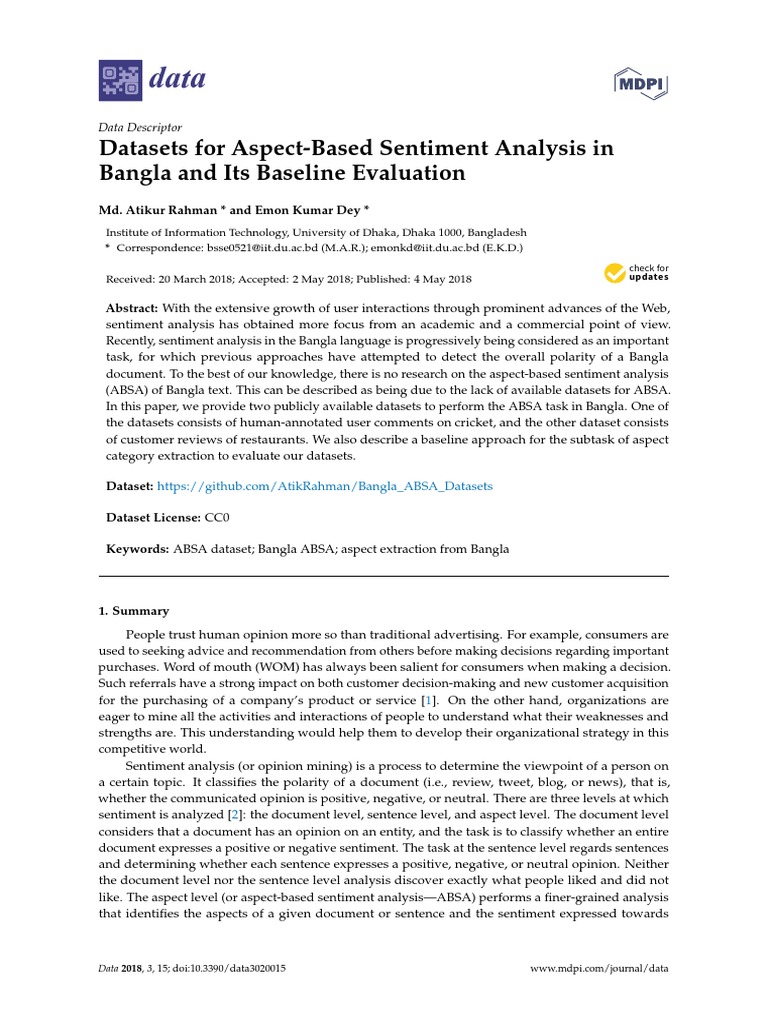37 - Datasets For Aspect-Based Sentiment Analysis in Bangla and Its Baseline Evaluation | PDF ...
