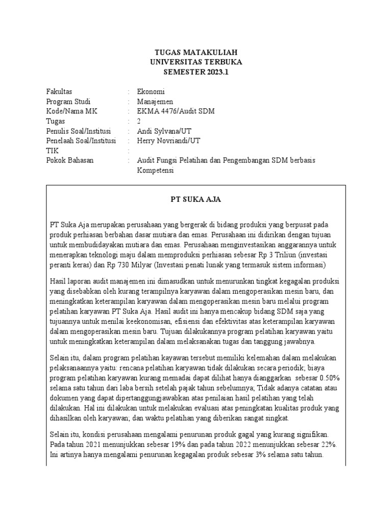 Tugas 2 EKMA4476 AUDIT SDM | PDF