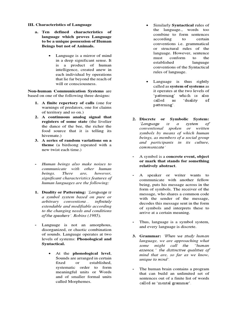 Characteristics of Language | PDF | Symbols | Cognitive Science