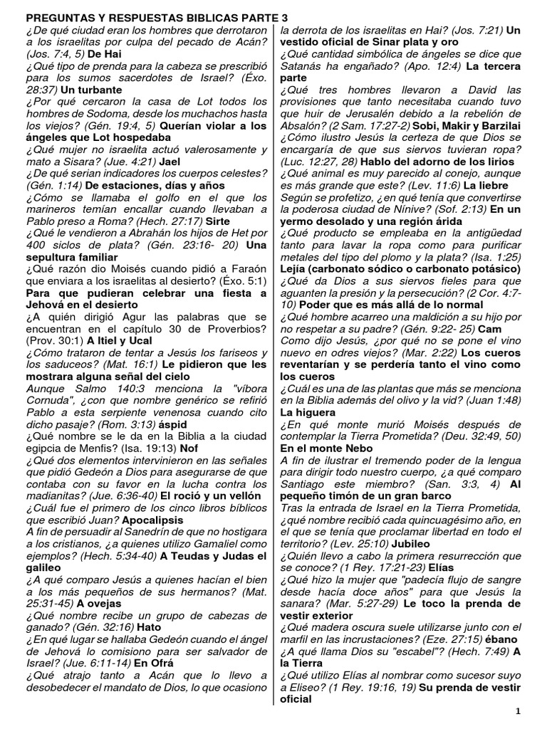 Preguntas y Respuestas Biblicas Parte 3 | PDF | Jesús | Biblia Preguntas y Respuestas Biblicas Parte 3 | PDF | Jesús | Biblia