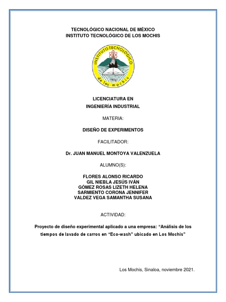 Proyecto Diseño Experimental U1 PDF | PDF