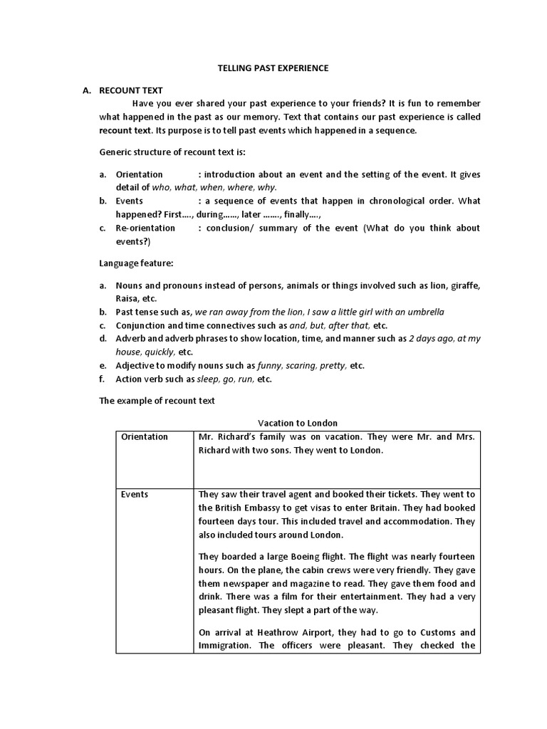 Telling Past Experience | PDF | Verb | Adverb