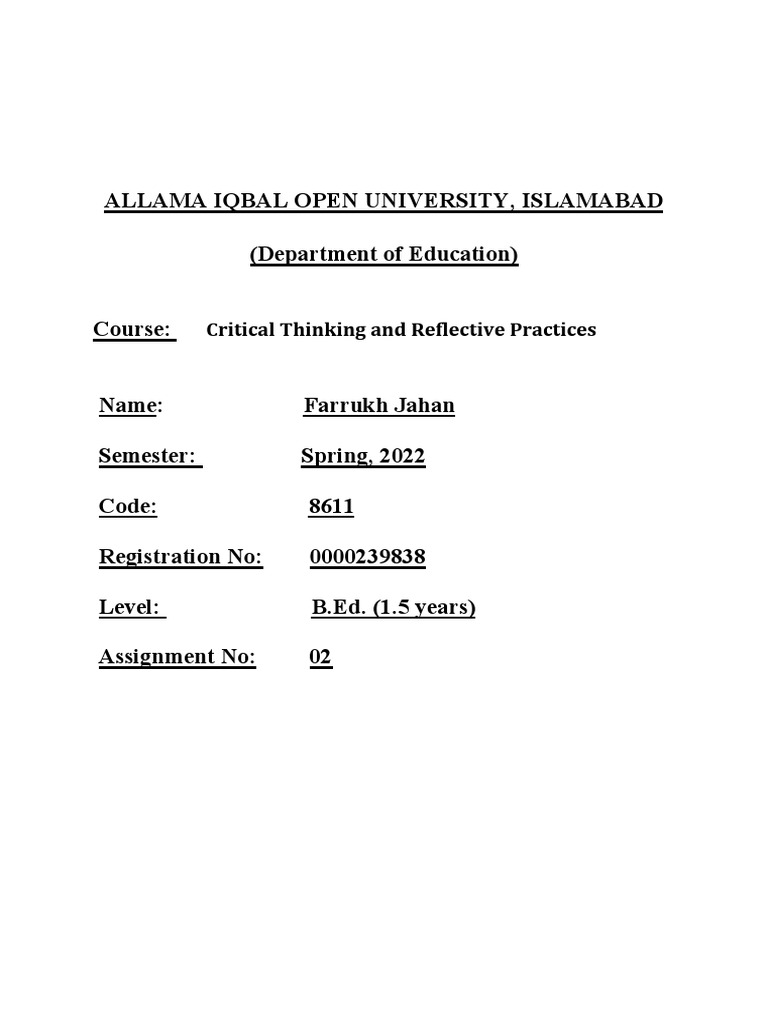 Assignment 8611 PDF | PDF | Thought | Critical Thinking