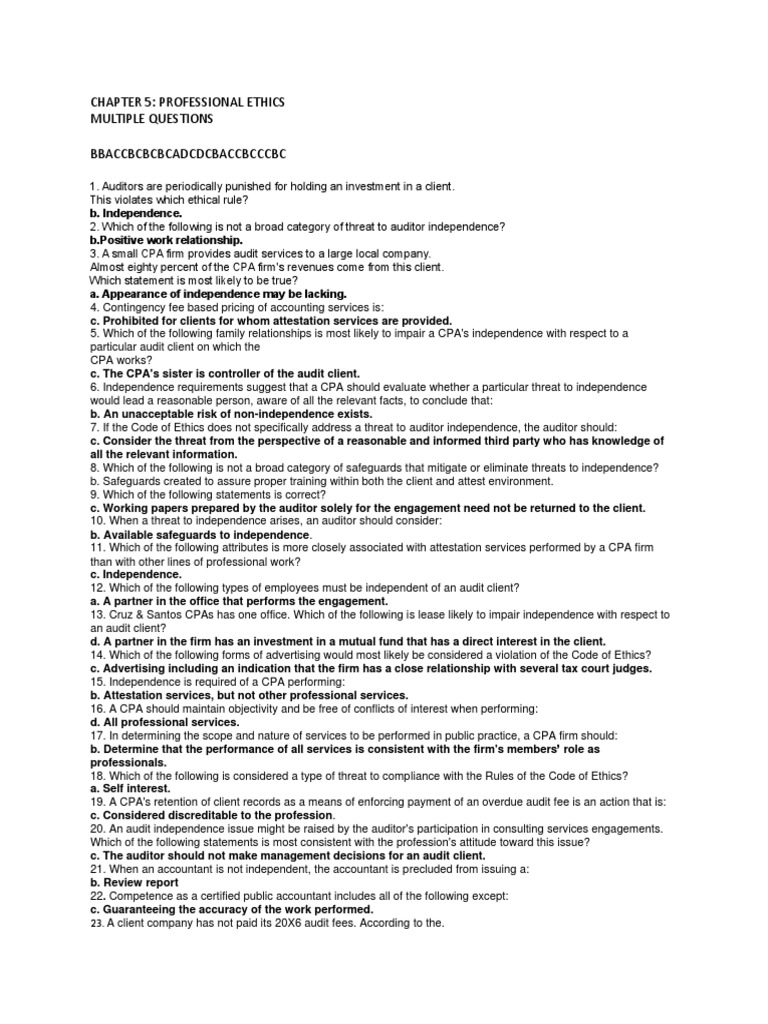 5 MCQ - Professional Ethics | PDF | Certified Public Accountant | Financial Audit