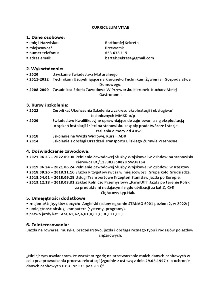 CV Bartek 1 | PDF