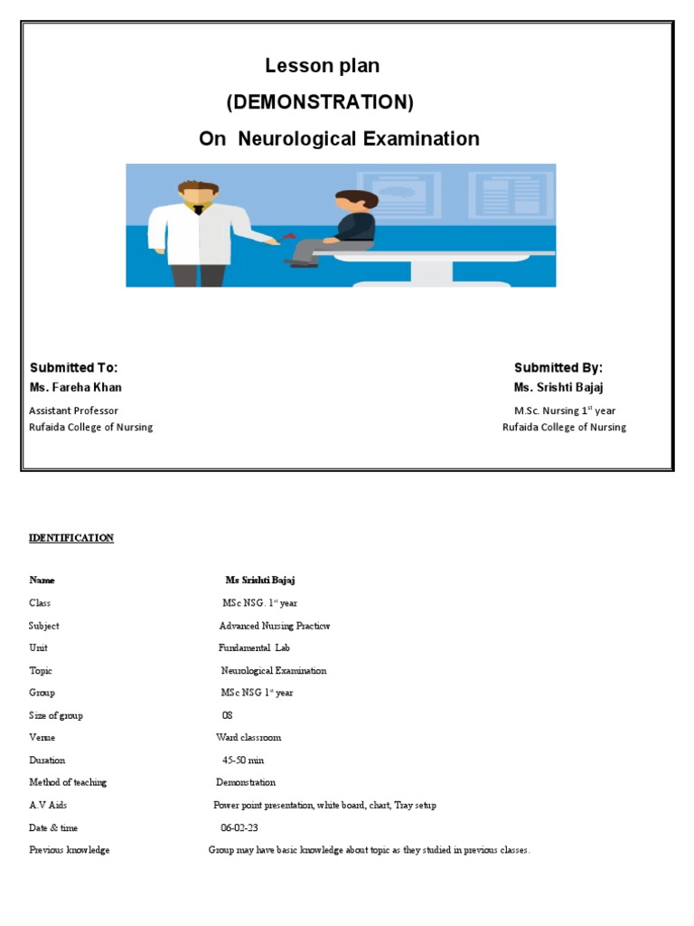 Neurological Examination Lesson Plan | PDF
